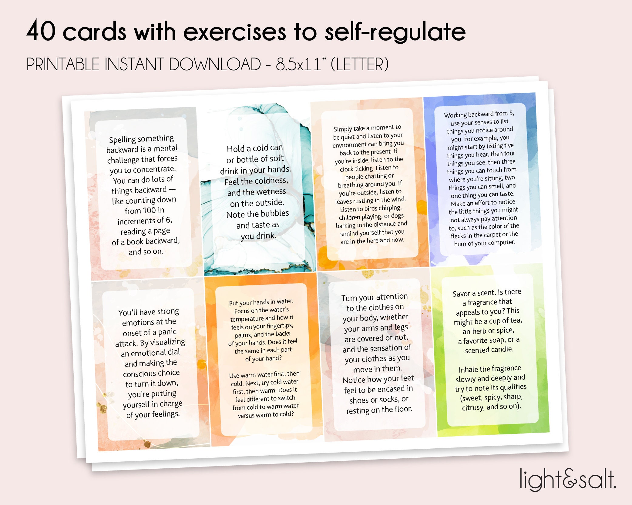 Grounding Flash Cards Mindfulness Breathing Exercises Coping - Etsy