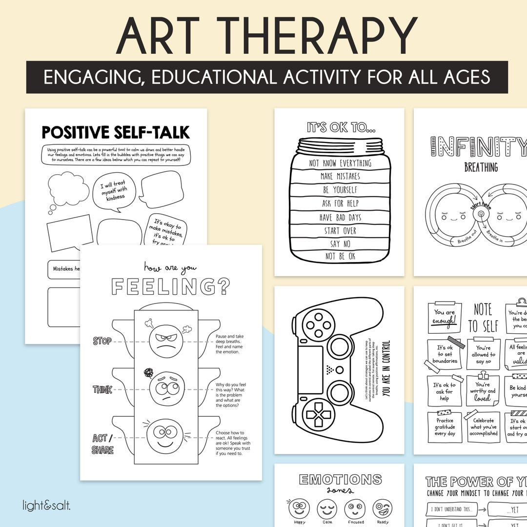 Art Therapy Worksheets for Teens, Kids and Adults, Coloring Book ...