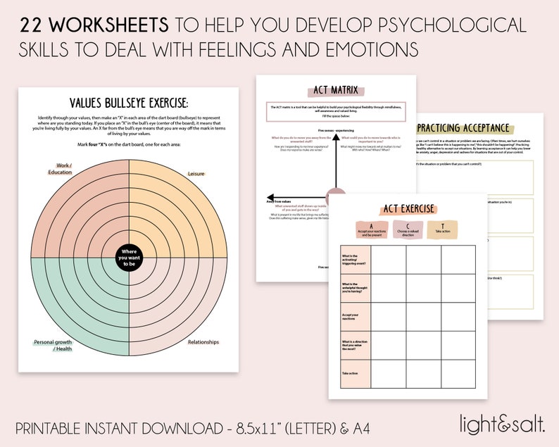 ACT Therapy Worksheets Acceptance and Commitment Therapy - Etsy