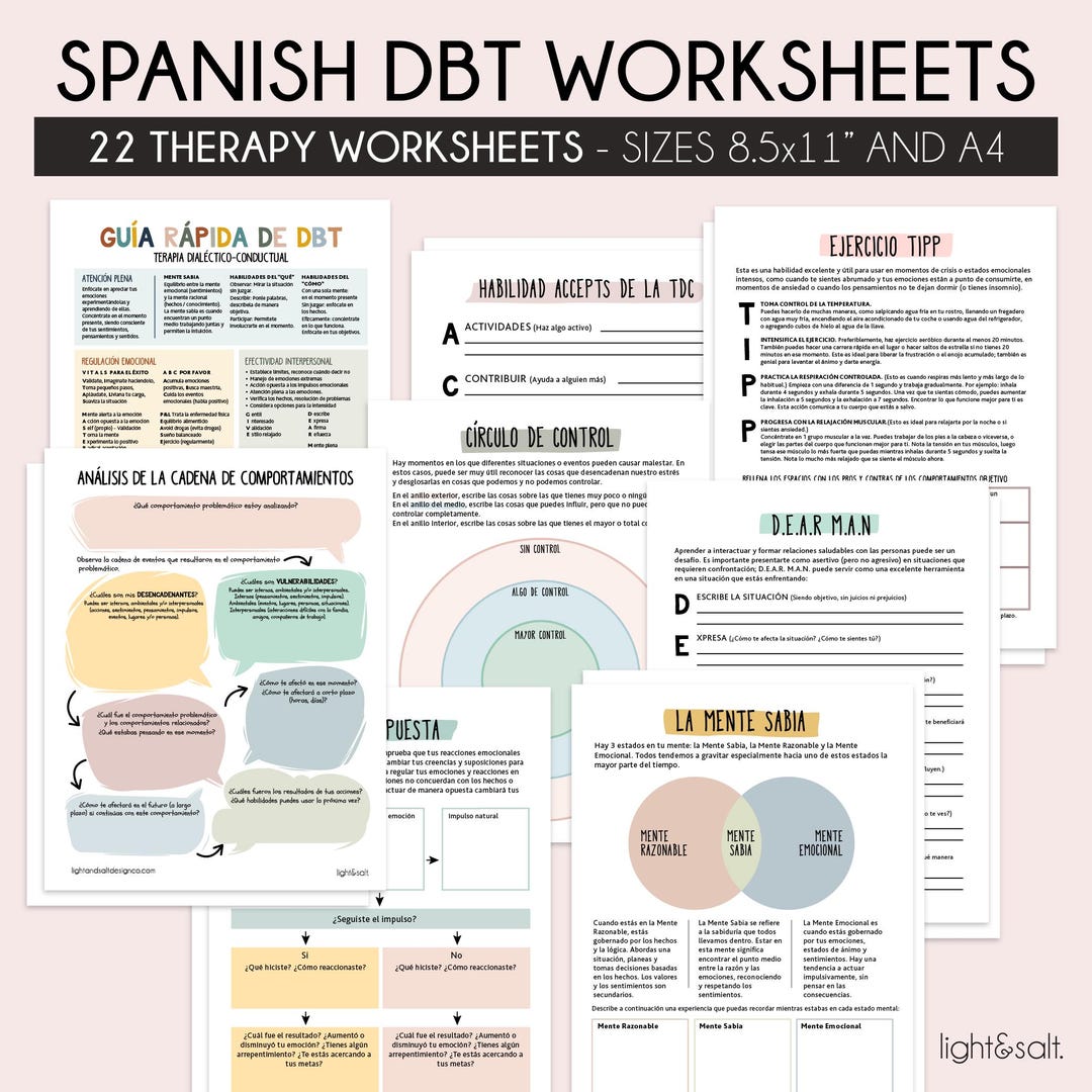 Spanish DBT Worksheets, DBT Workbook, Dbt Therapy, DBT Bundle, Therapy ...