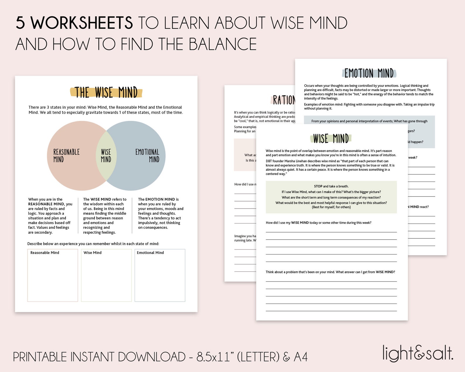 DBT Wise Mind Worksheets, DBT Skills, DBT, Therapy Tools, Therapy ...