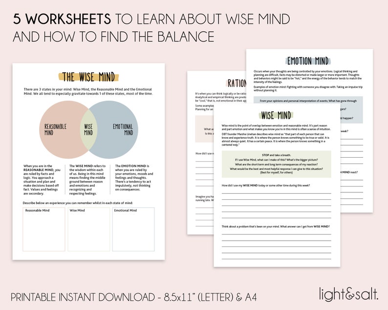 DBT Wise Mind Worksheets, DBT Skills, DBT, Therapy Tools, Therapy ...