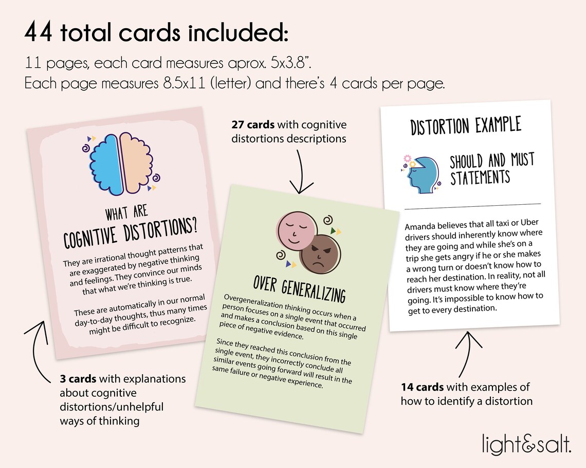 Cognitive Distortion Flashcards DBT Coping Skill Cards DBT - Etsy