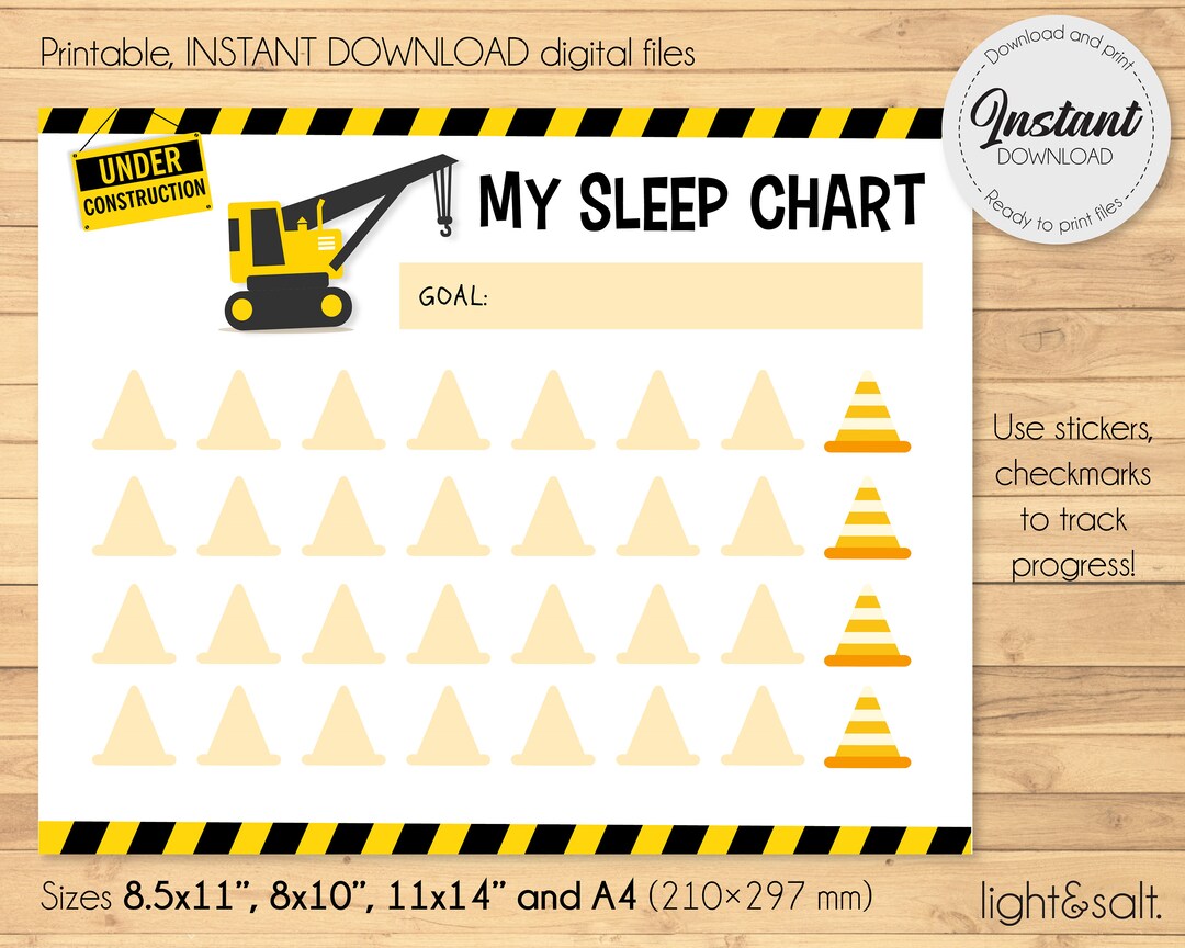 Construction Reward Chart, Printable Sleep Sticker Chart, Behavior ...