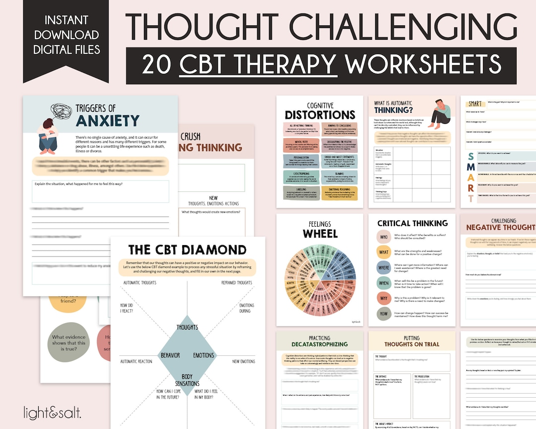 CBT Workbook, Thought Challenging Worksheets, CBT Therapy, Cognitive ...
