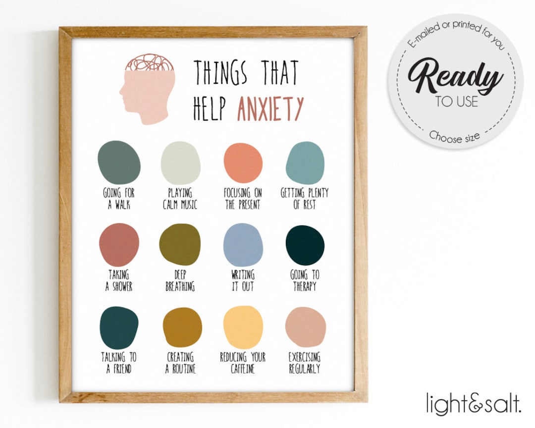 Things That Help Anxiety, Anxiety Digital Print, Mental Health Poster ...