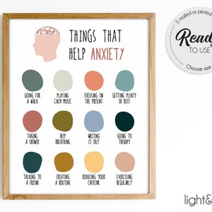 Things That Help Anxiety, Anxiety Digital Print, Mental Health Poster ...