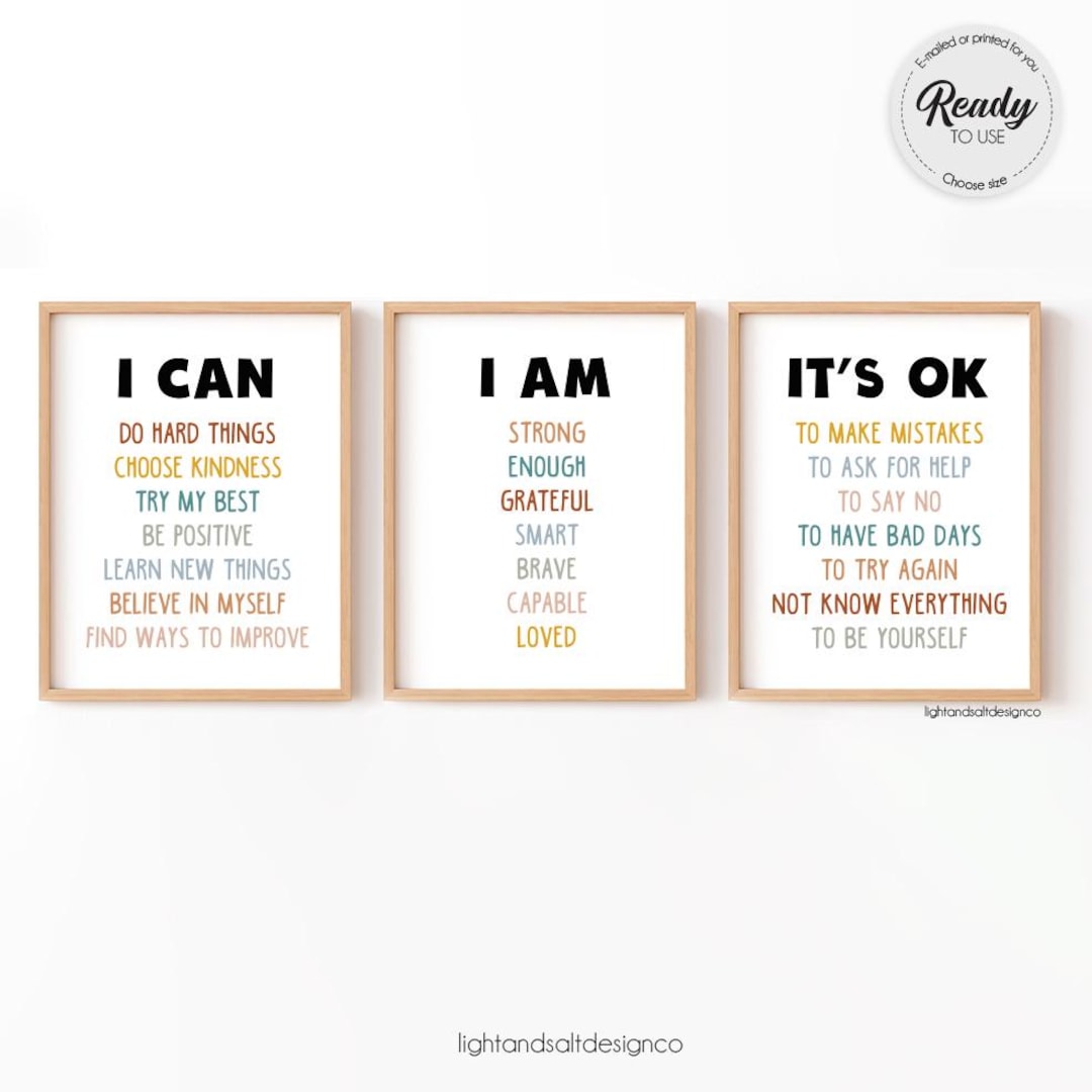 Positive Affirmations Poster Set of 3, Affirmations for Kids, You ...