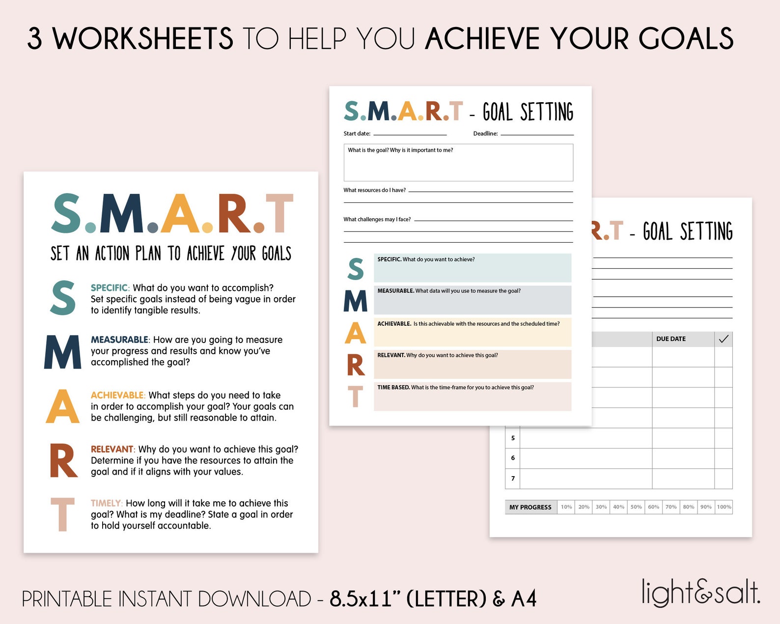 SMART Goals Template, SMART Goals Worksheet, Smart Goal Tracker, Goal ...