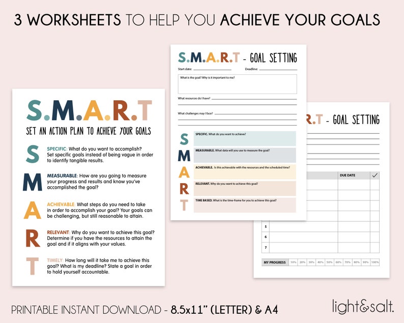 SMART Goals Template SMART Goals Worksheet Smart Goal - Etsy