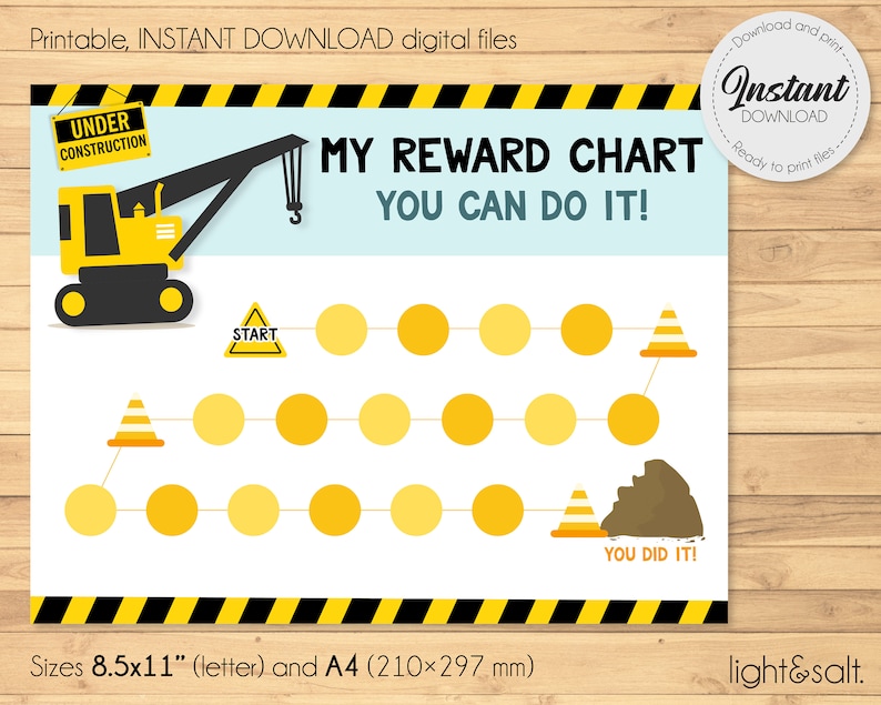 Reward Chart Construction Behavior Chart Construction Reward - Etsy