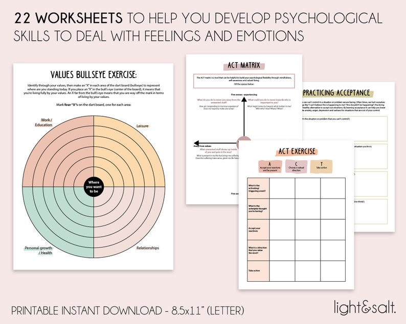 ACT Therapy Worksheets Acceptance and Commitment Therapy - Etsy Canada