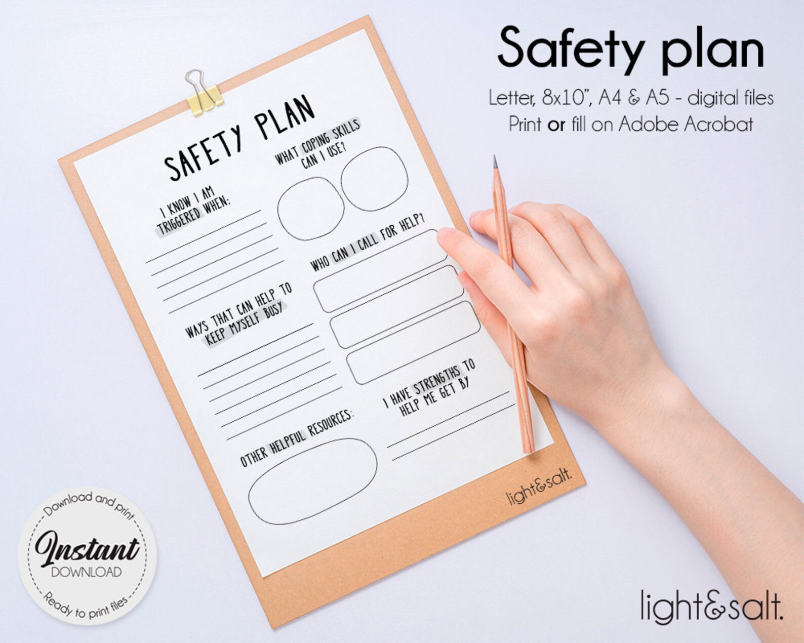 Crisis Safety Plan Safety Crisis Plan Worksheet Therapy - Etsy