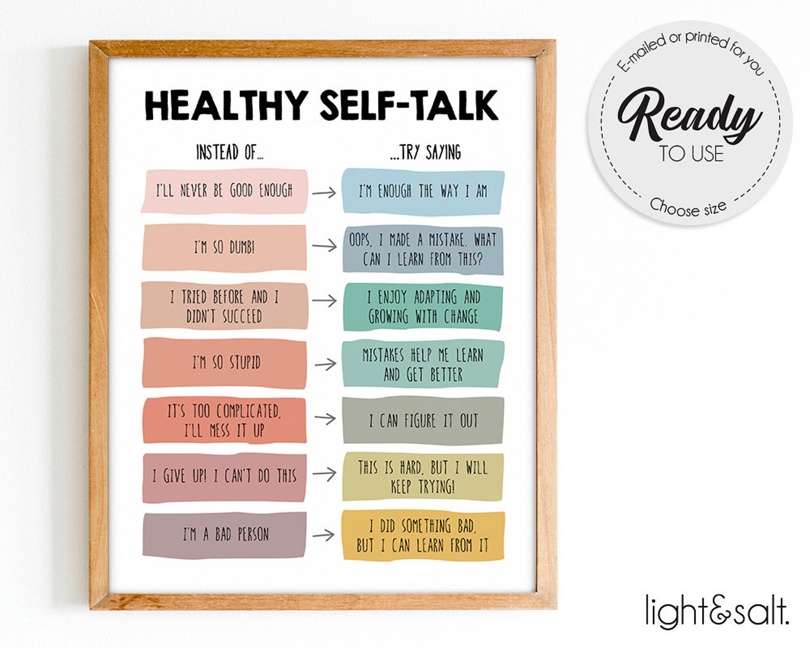Healthy Self-talk Print Growth Mindset Poster Therapy Office - Etsy