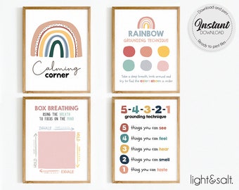 30 Grounding Technique Posters Bundle Set, Calming Corner, Mental ...