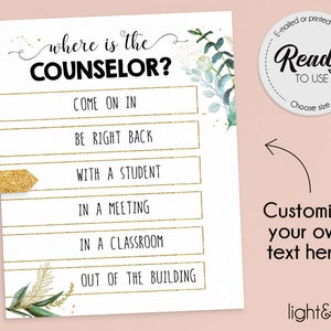 Custom School Counseling Office Sign Door, Where is the Counselor ...
