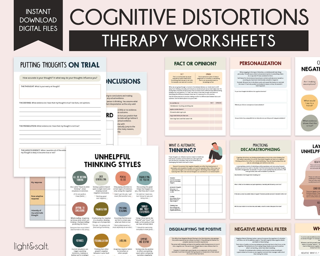Cognitive Distortions Worksheets, Unhelpful Thinking Styles, Therapy ...