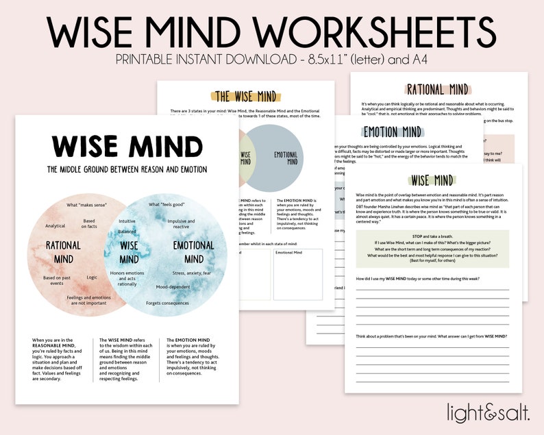 DBT Wise Mind Worksheets, DBT Skills, DBT, Therapy Tools, Therapy ...