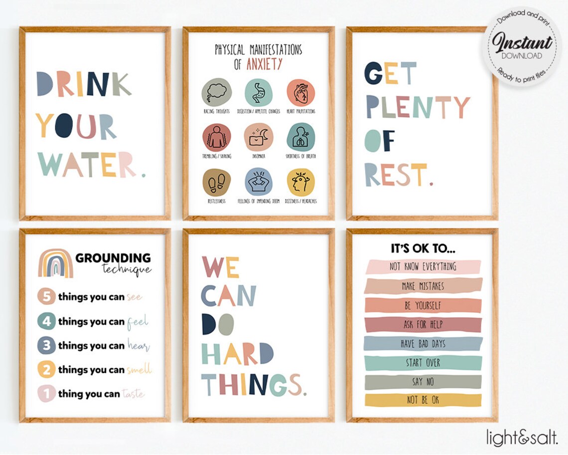 Mental Health Posters, Bundle Set of 6, School Psychology Posters ...