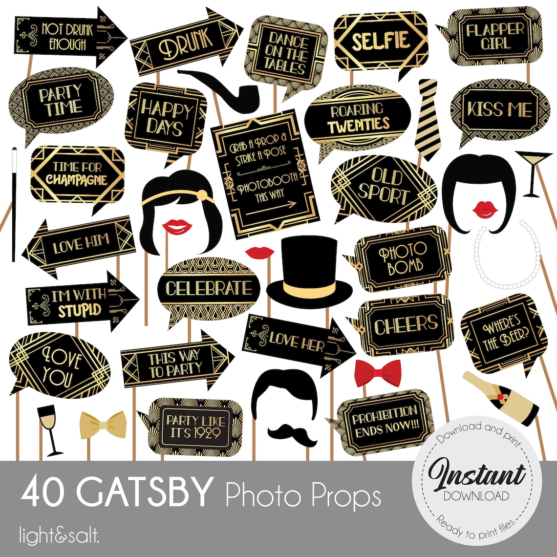 Gatsby Photo Booth props 1920s photo props Great Gatsby | Etsy