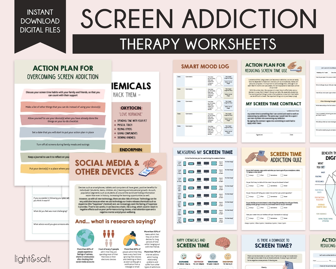 Screen Time Addiction Worksheets, Kids Therapy, iPad Addiction, Screen ...