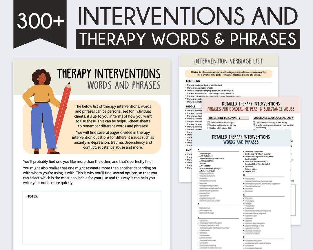 Therapy Interventions, Clinical Words & Phrases, Therapy Verbiage ...