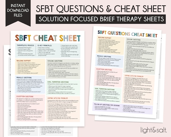 Solution Focused Therapy Questions Cheat Sheet SFBT Worksheet - Etsy UK