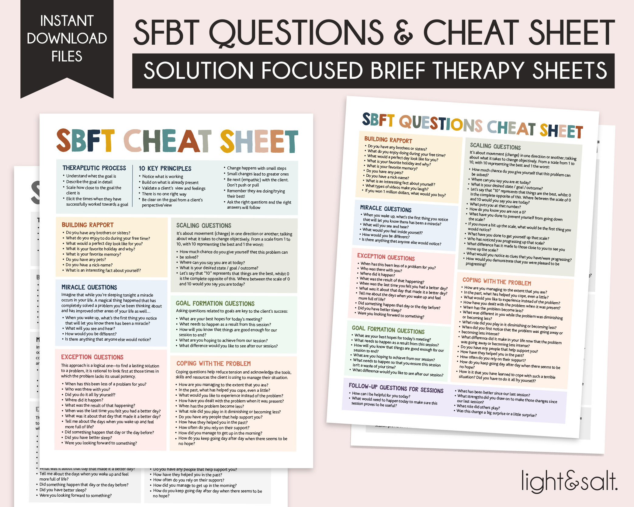 Solution Focused Therapy Questions Cheat Sheet SFBT Worksheet - Etsy
