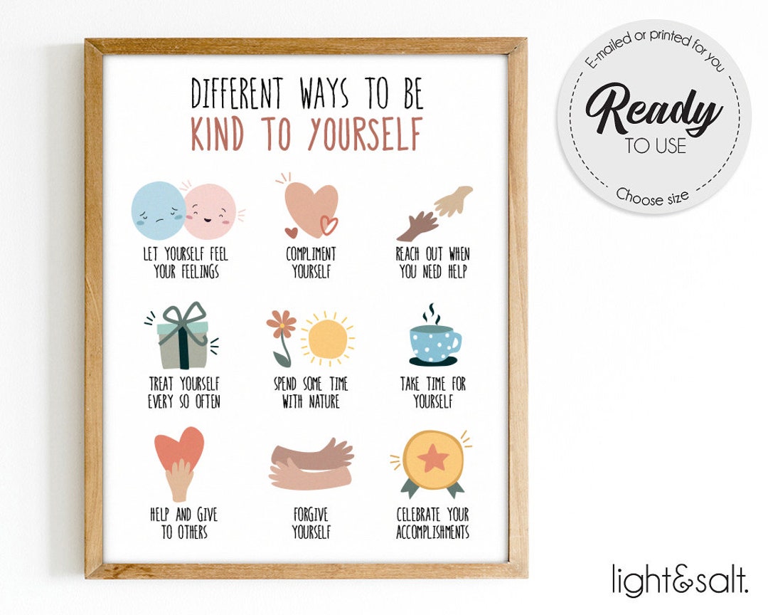 Be Kind to Yourself Poster, Daily Checkin, Self Care Daily Checklist ...
