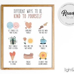 Be Kind to Yourself Poster, Daily Checkin, Self Care Daily Checklist ...