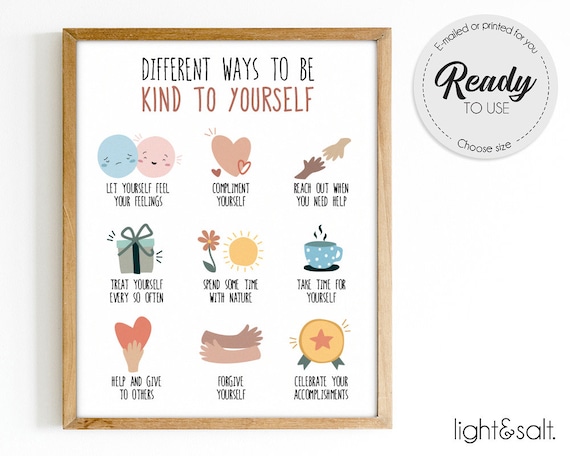 Be Kind to Yourself Poster Daily Checkin Self Care Daily | Etsy