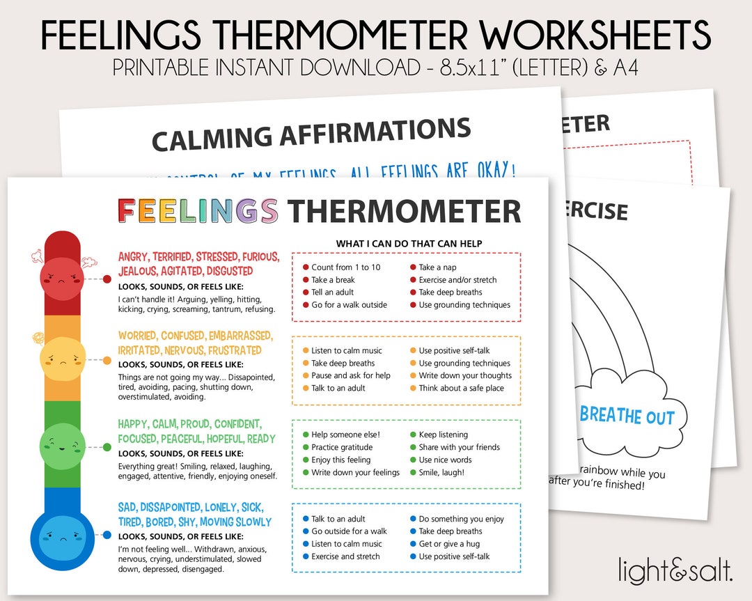 Feelings Thermometer With Coping Skills Worksheets Zones of - Etsy