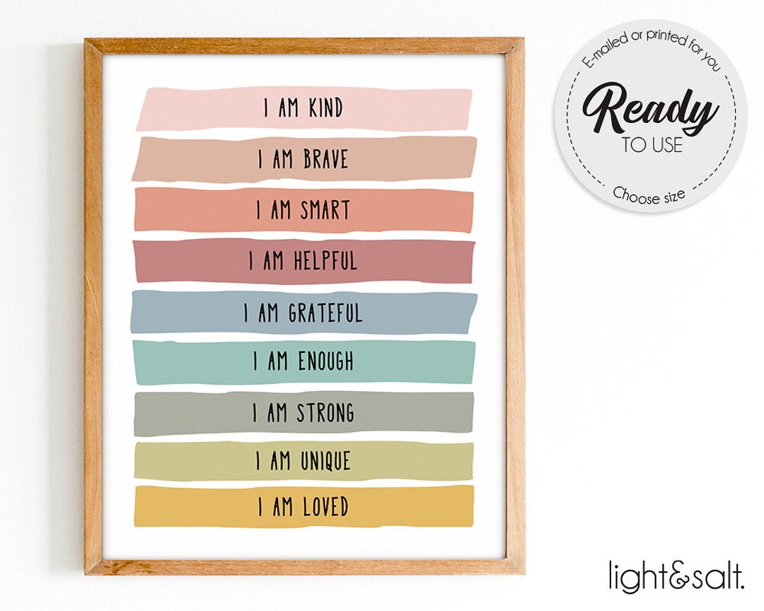 Positive Affirmations for Kids, I Am Enough Poster, Positive Playroom ...