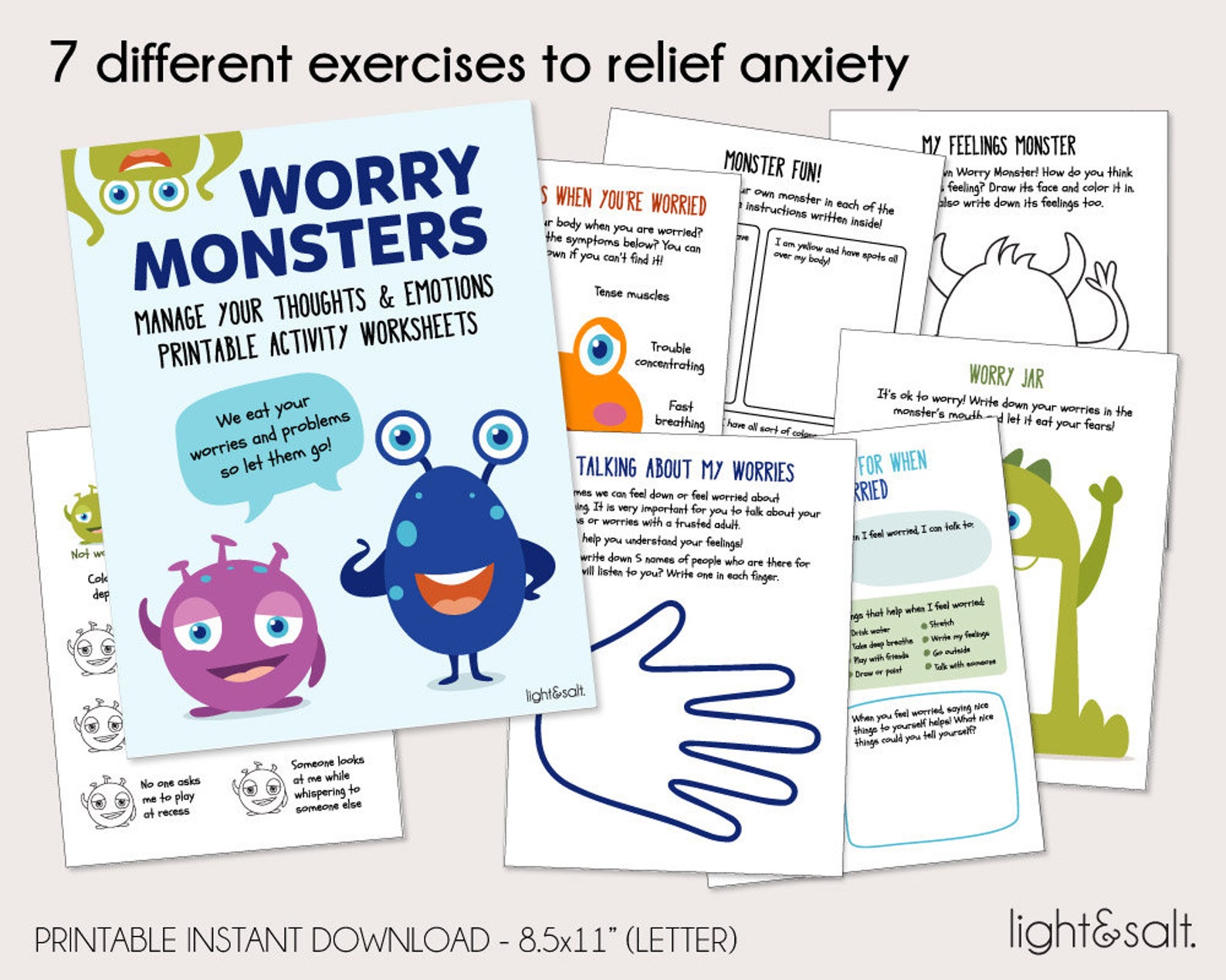 Worry Monster Activity Book, Anxiety Worksheets, Coping Skills for Kids ...