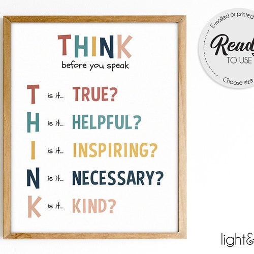 Think Before You Speak Poster Rules Printable Motivational - Etsy