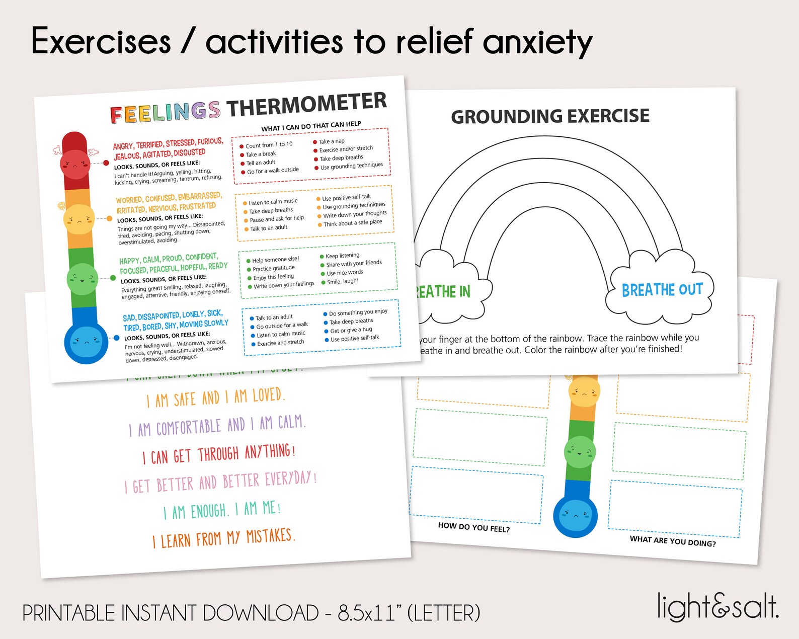 Feelings Thermometer With Coping Skills Worksheets Zones of - Etsy