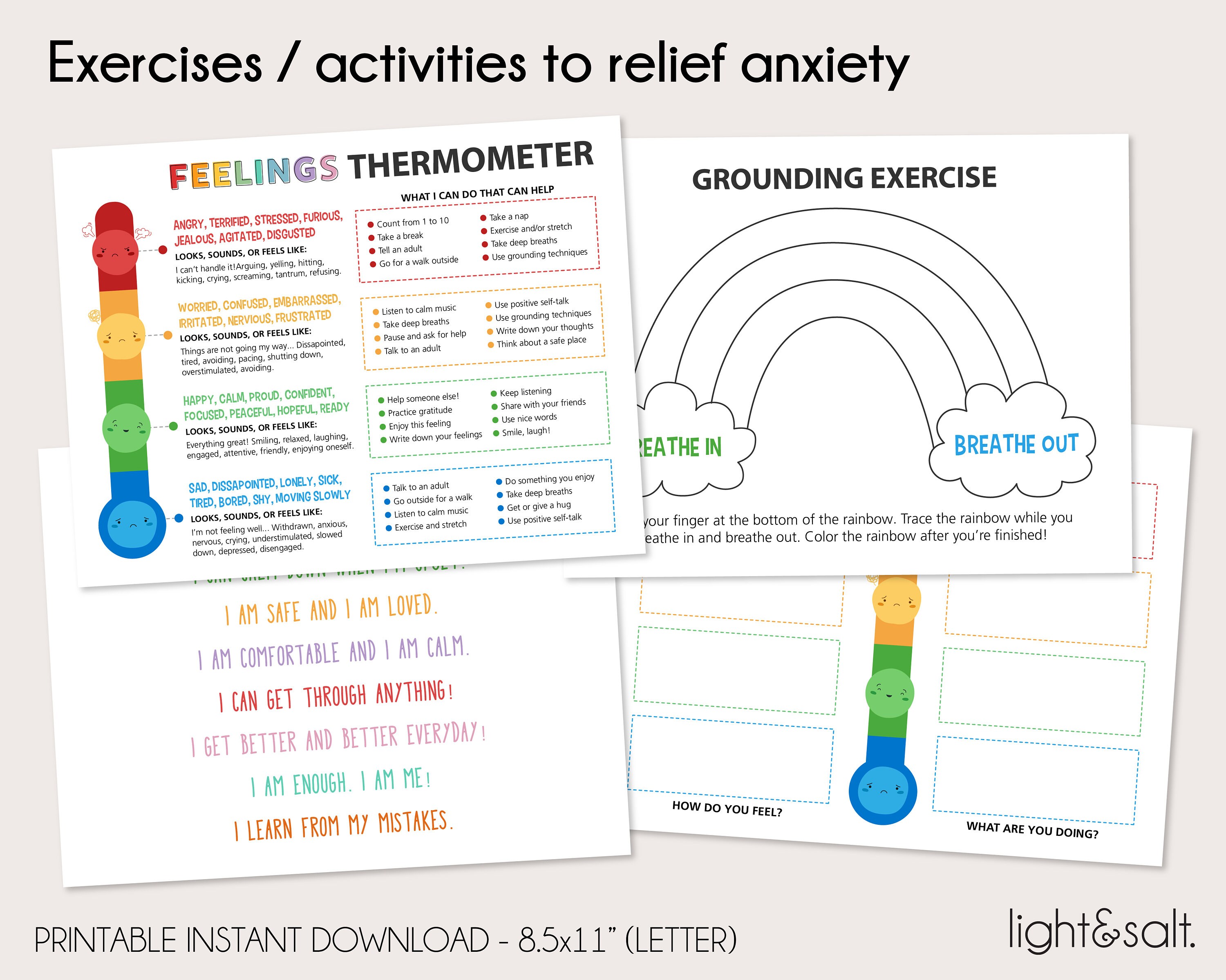 Feelings Thermometer With Coping Skills Worksheets Zones of - Etsy