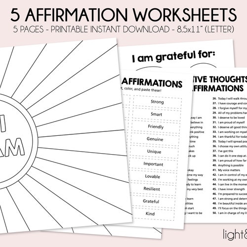 Positive Therapy Affirmation Worksheets Mental Health Poster - Etsy