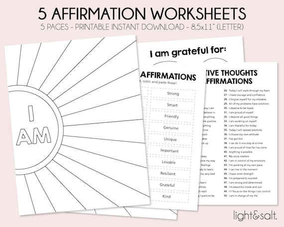 Positive Therapy Affirmation Worksheets Mental Health Poster - Etsy