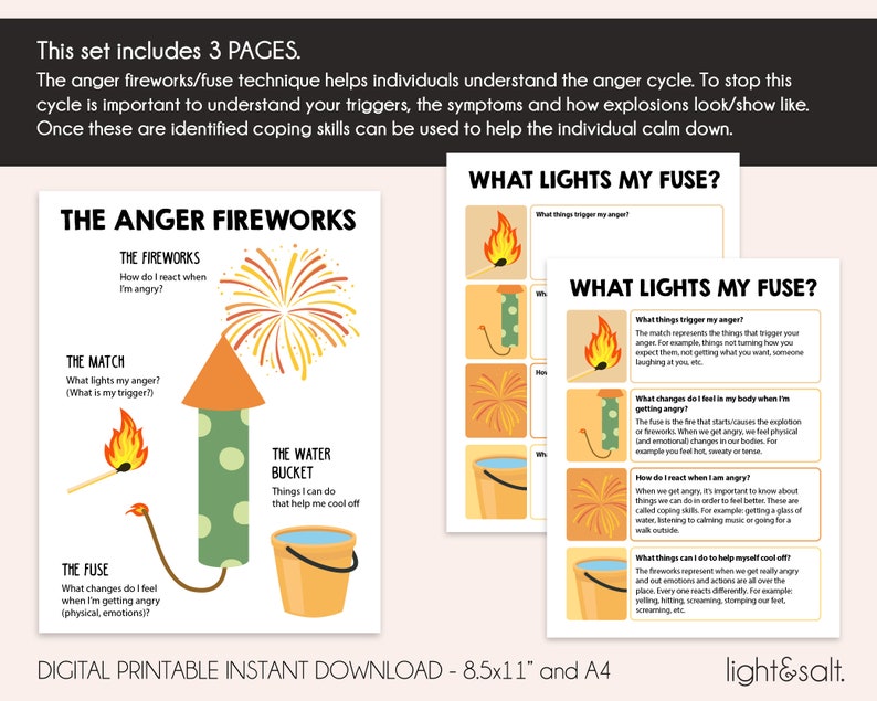Anger Fuse Worksheets Anger Management Kids Feelings Anger - Etsy