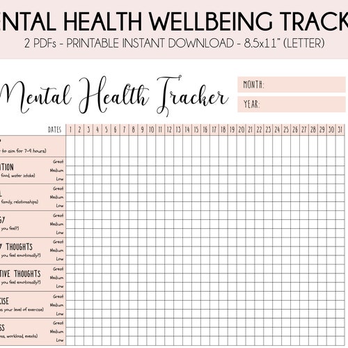 Mental Health Wellness Tracker Mood Tracker Self Care - Etsy