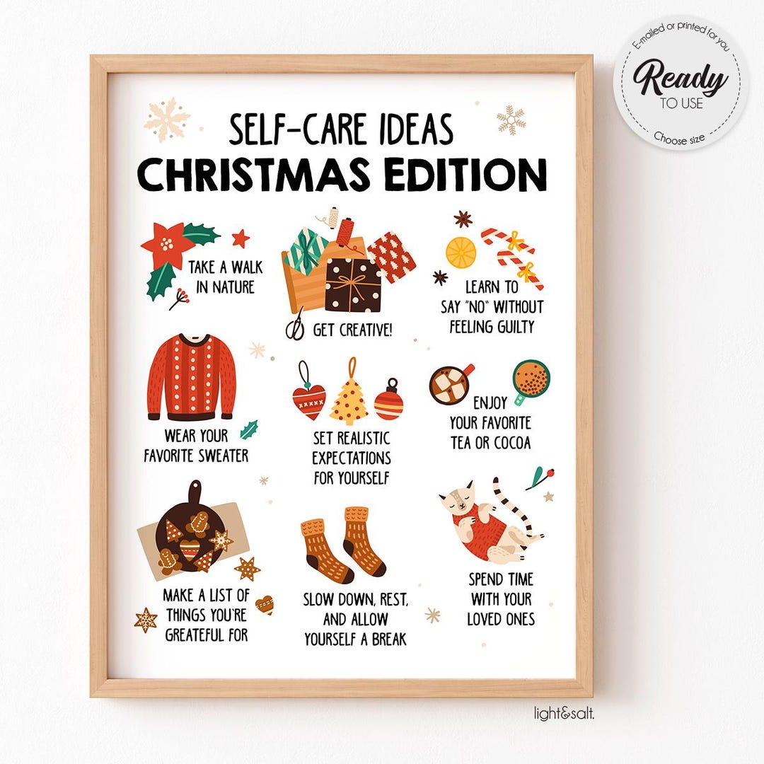 Self Care Poster, Christmas Art Print, Mental Health Poster, Self Love ...