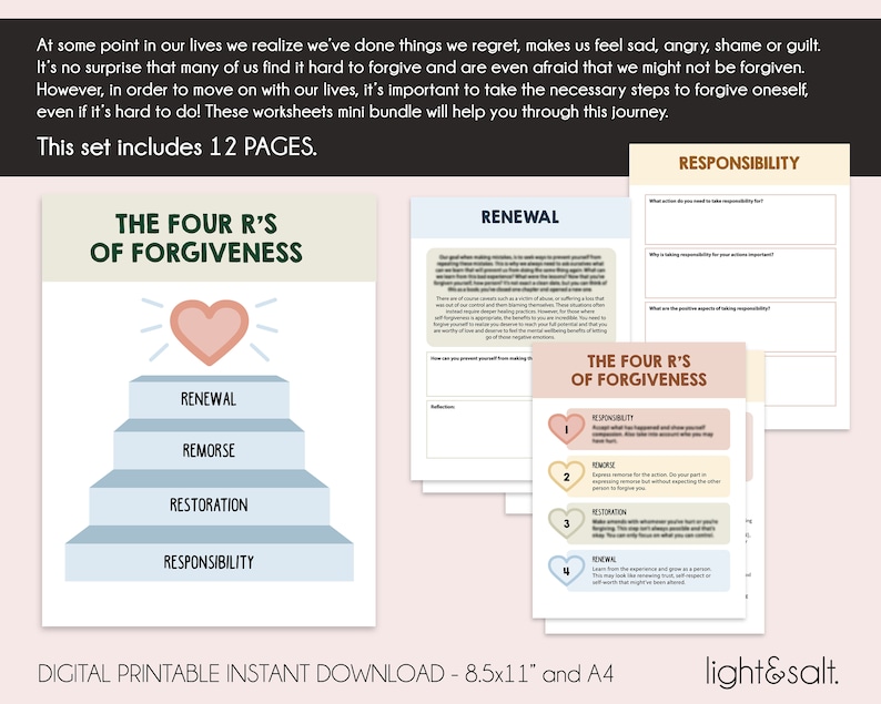 Self Forgiveness Worksheets, Inner Critic, Self Help, Coping Skills ...