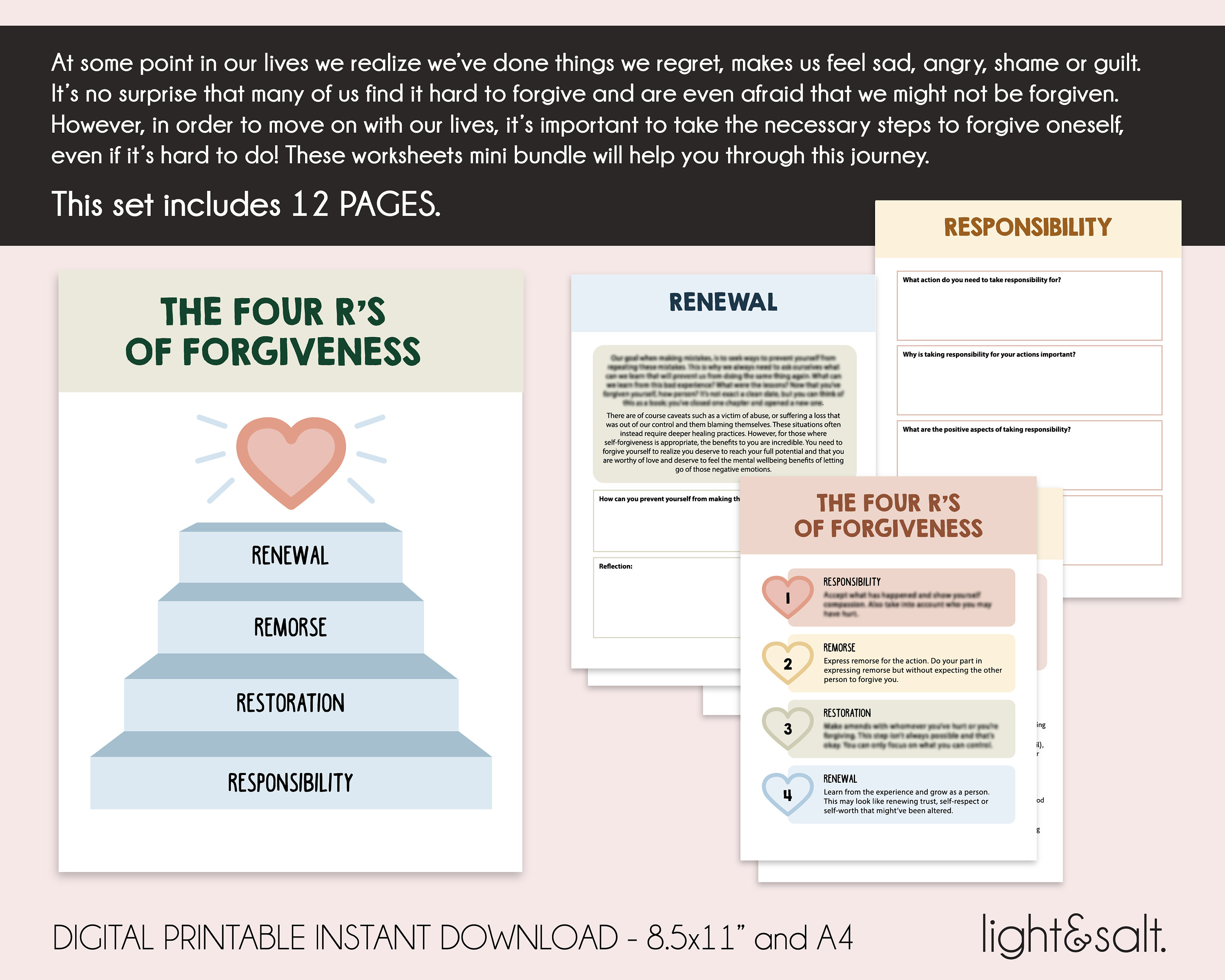 Self Forgiveness Worksheets, Inner Critic, Self Help, Coping Skills ...