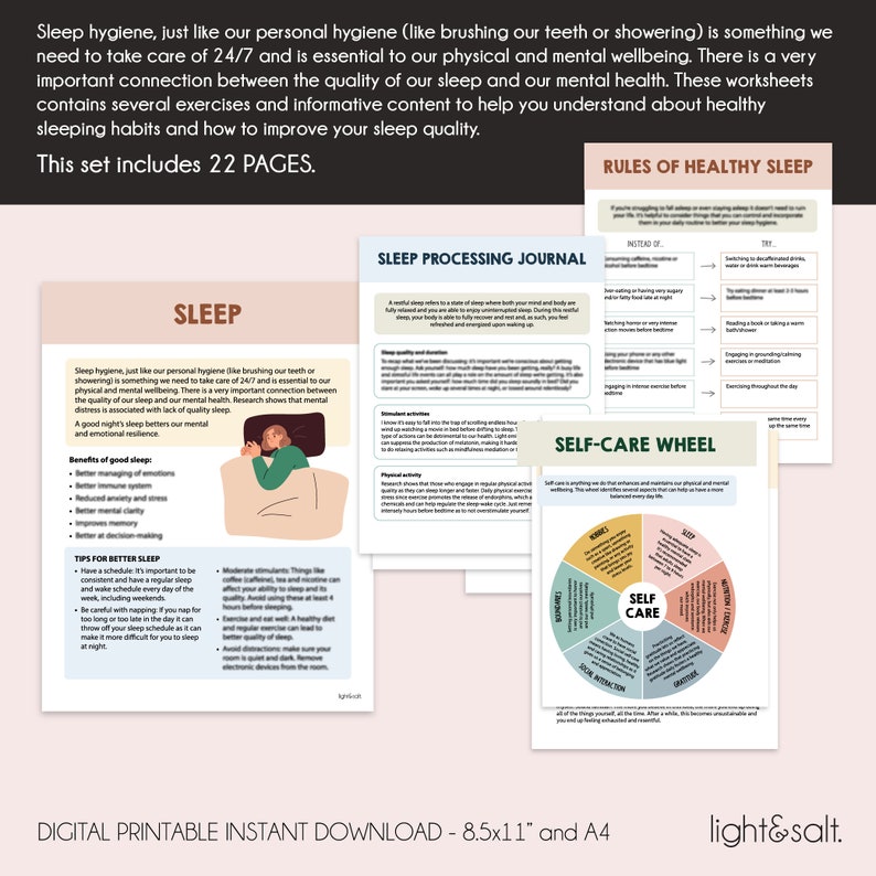 Sleep Hygiene Worksheets, Sleep Journal, Sleep Habits, Sleep Cycle ...