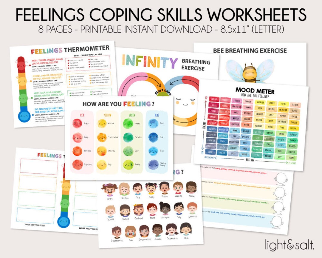 Feelings and Emotions With Coping Skills for Kids, Therapy Worksheets ...