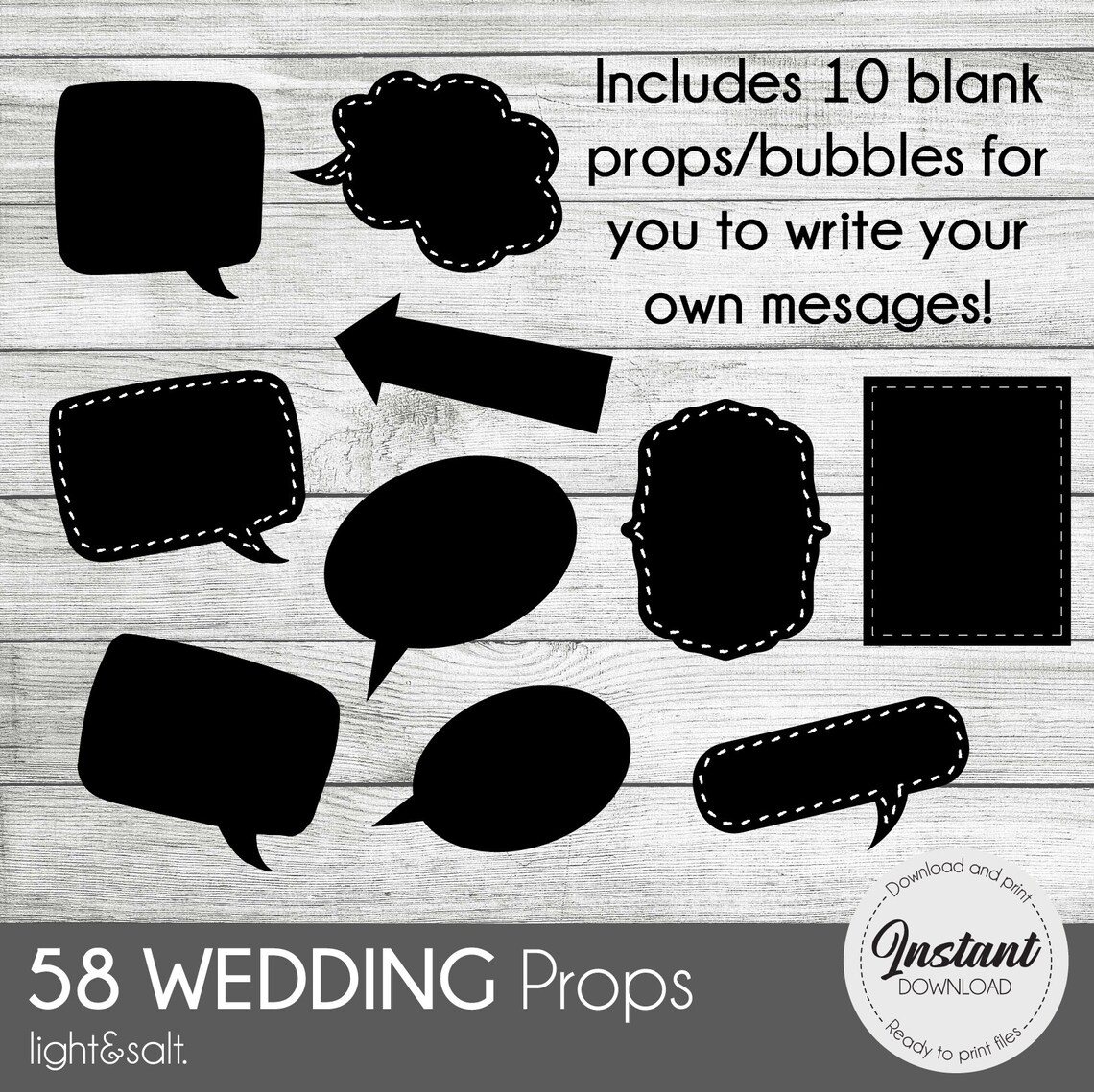 Wedding Photo Booth Props Signs and Decorations, Black With White ...