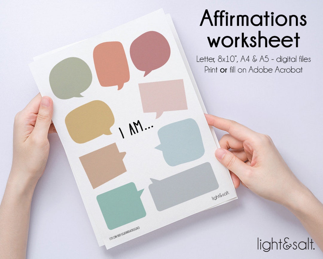 Printable Therapy Affirmation Worksheet, Daily Self Care, Self Love ...