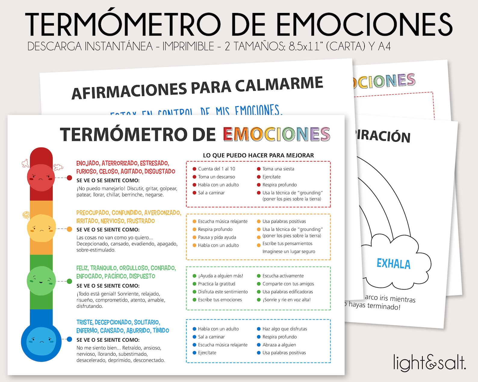 Hojas de ejercicio del Termómetro de emociones, estrategias de ...