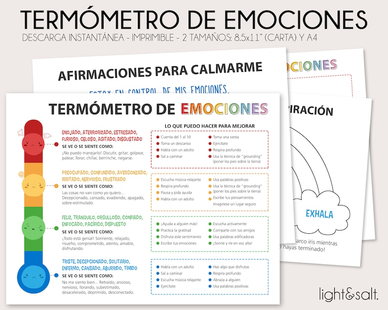 Hojas de ejercicio del Termómetro de emociones, estrategias de ...